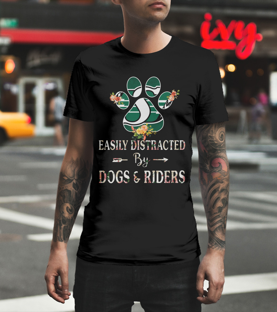 Easily Distracted By Dogs And Riders Paw Print Flower T-Shirt