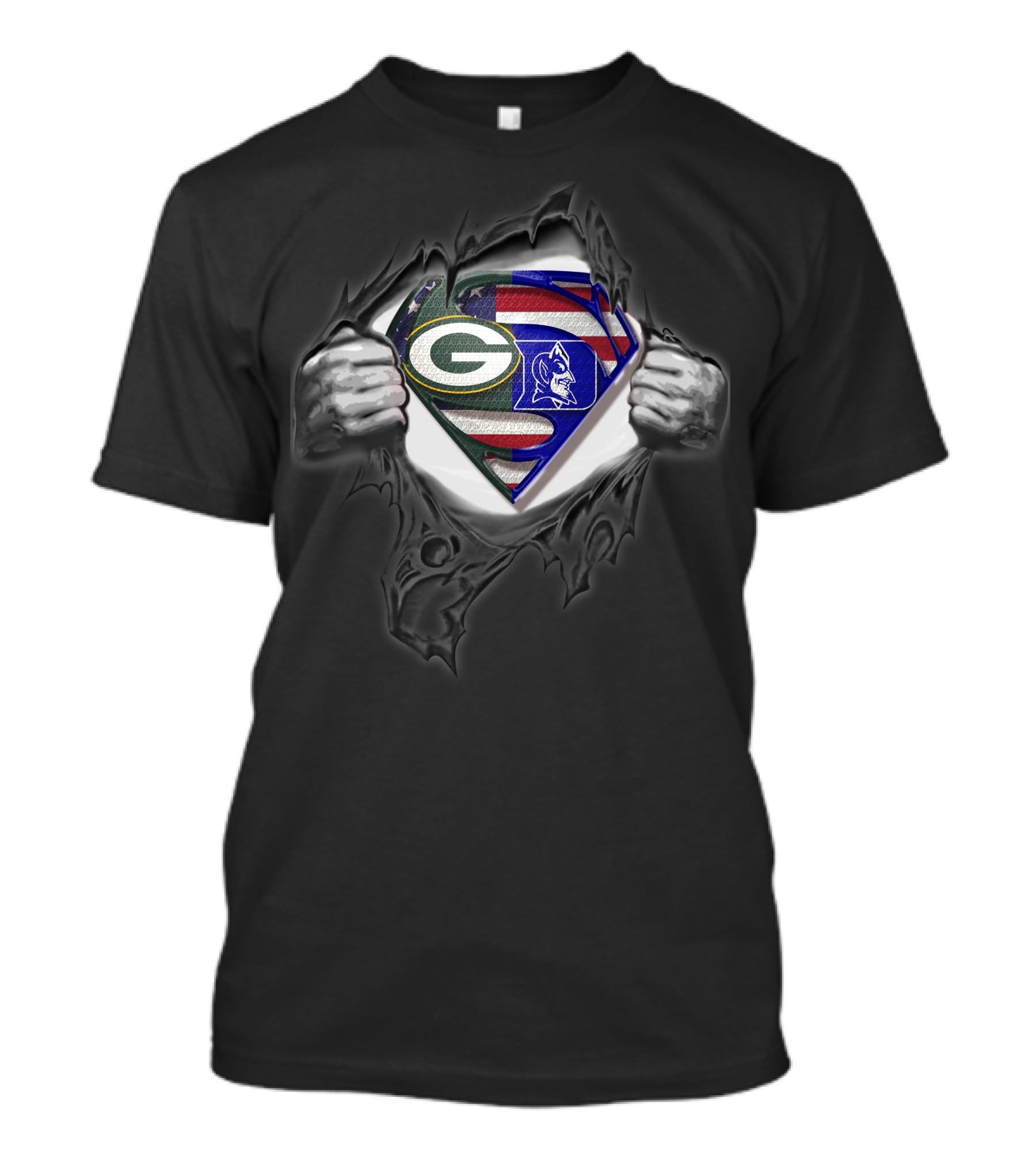 Green Bay Packers Duke Blue Devils Superman Logo Fusion T-Shirt