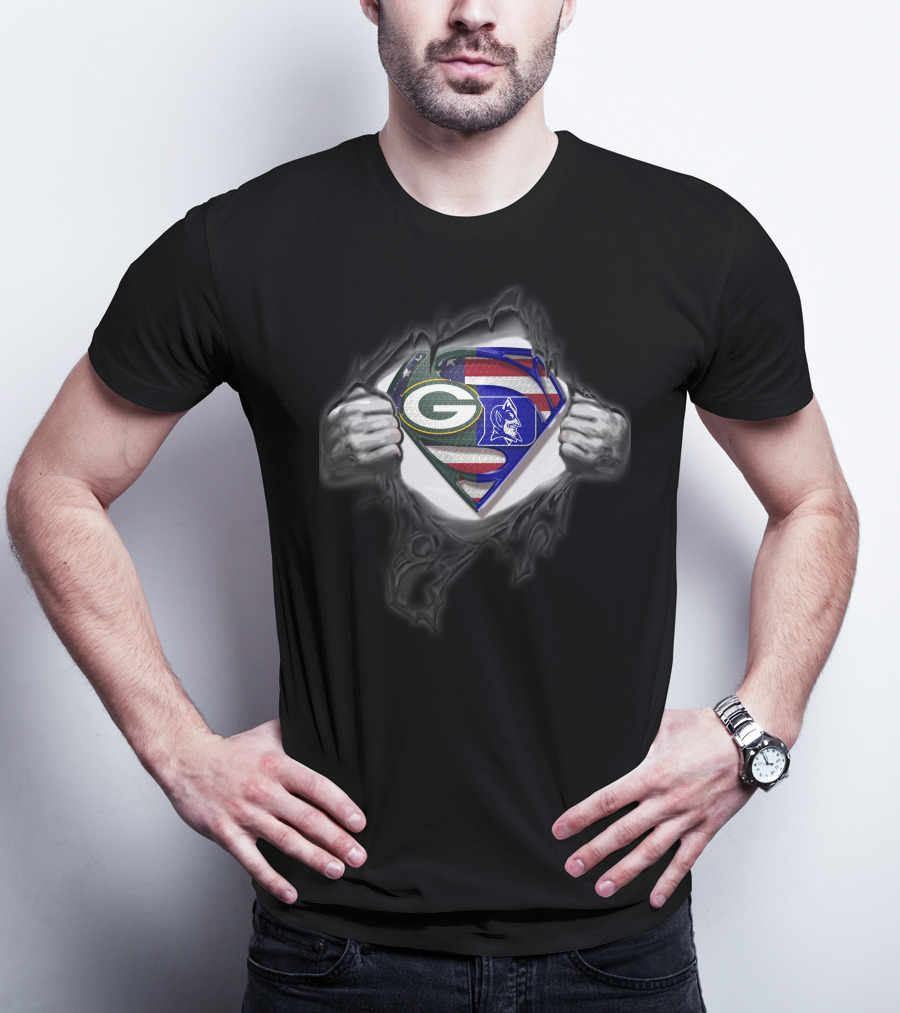 Green Bay Packers Duke Blue Devils Superman Logo Fusion T-Shirt