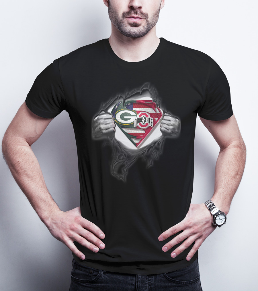 Green Bay Packers Ohio State Buckeyes American Flag Superman T-Shirt