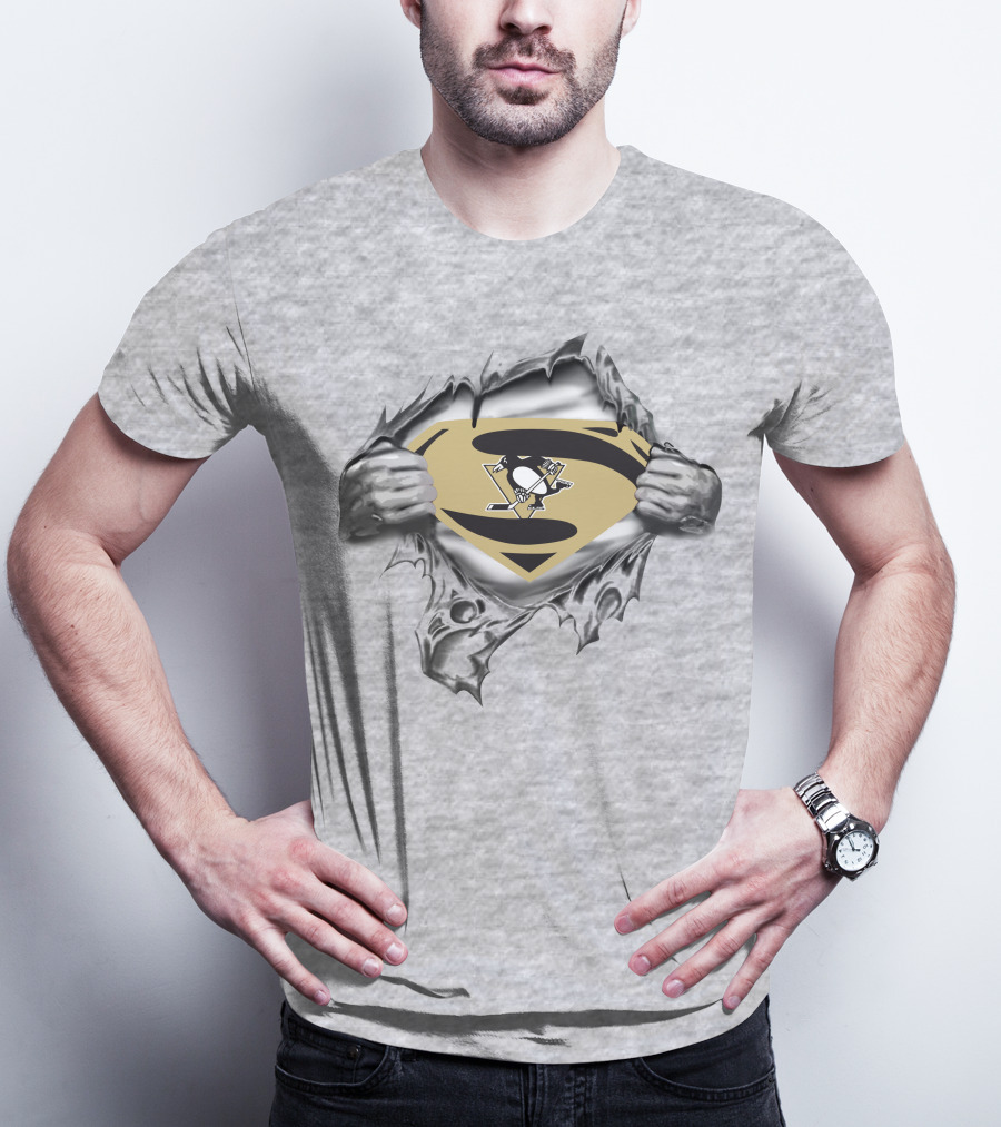 Pittsburgh Penguins Hockey Superhero Emblem Reveal T-Shirt