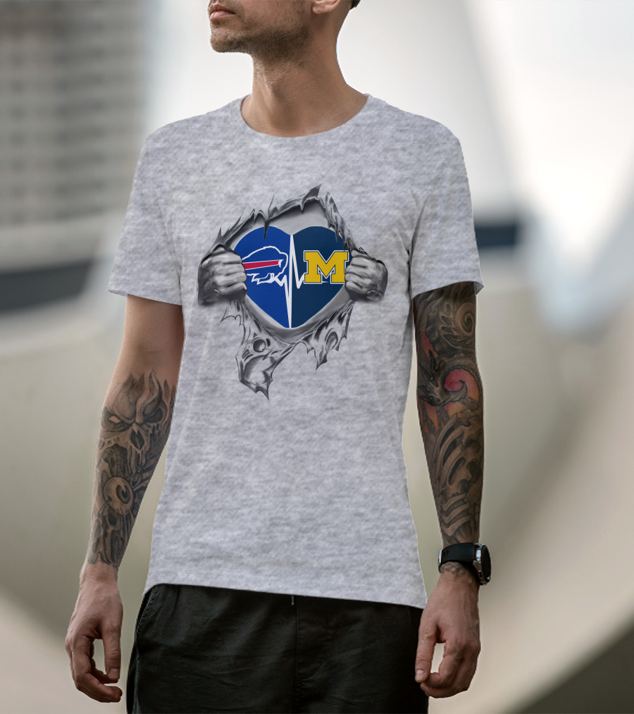 Buffalo Bills Michigan Wolverines Heartbeat Peel T-Shirt