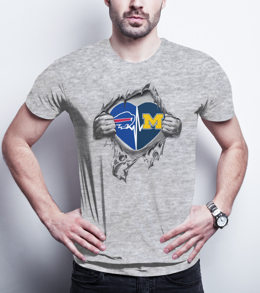 Buffalo Bills Michigan Wolverines Heartbeat Peel T-Shirt