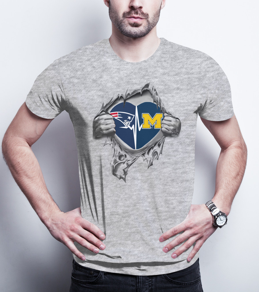 Michigan Wolverines New England Patriots Heart T-Shirt