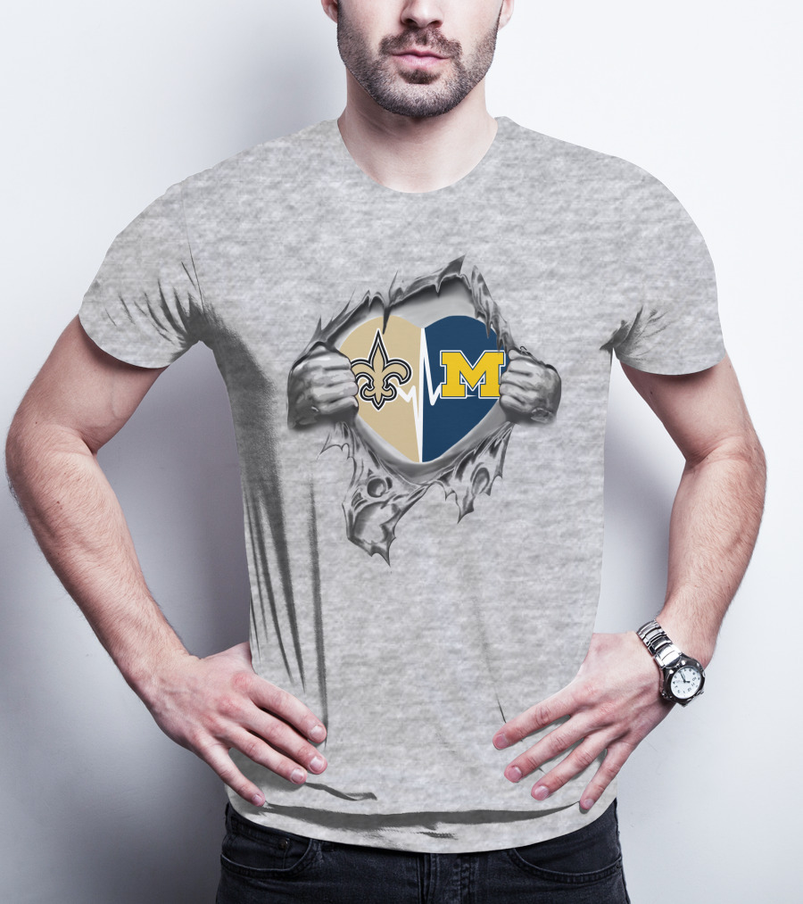 Michigan Wolverines New Orleans Saints Heartbeat Fusion T-Shirt