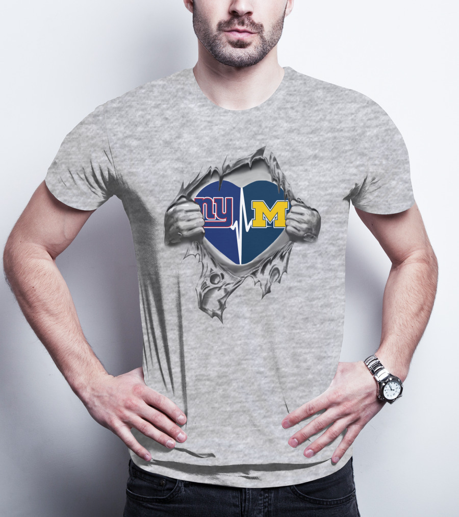 Michigan Wolverines New York Giants Heartbeat Fusion T-Shirt