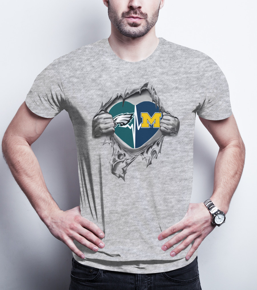 Michigan Wolverines Heartbeat Philadelphia Eagles Fusion T-Shirt