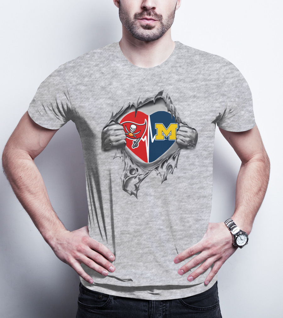 Heart Of Michigan Wolverines Tampa Bay Buccaneers Dual Fan T-Shirt