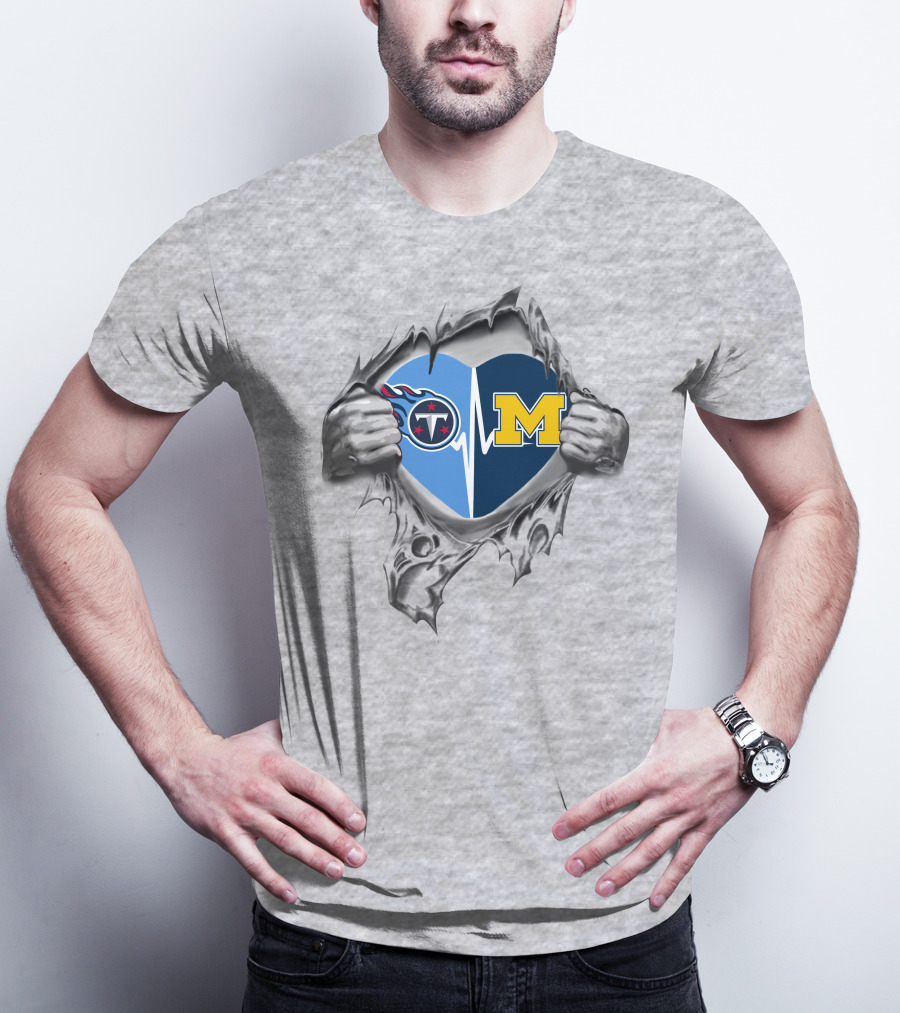 Michigan Wolverines Tennessee Titans Heartbeat Fusion T-Shirt