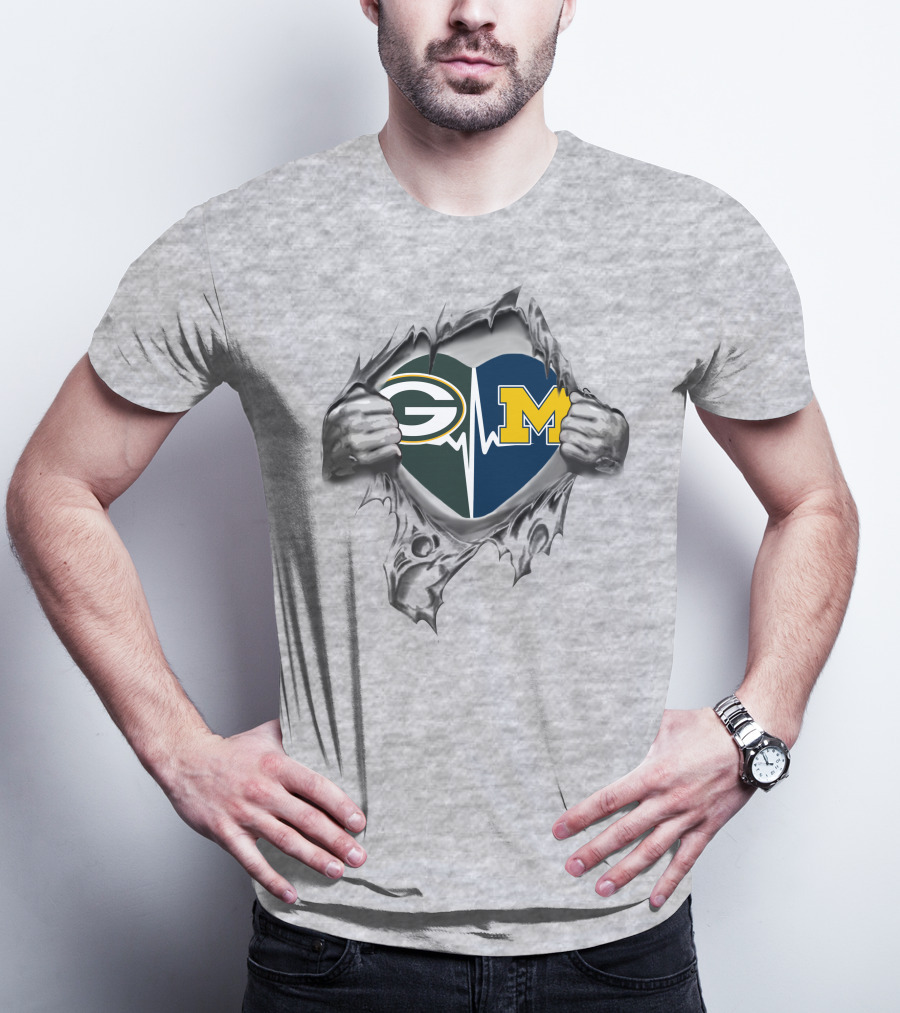 Green Bay Packers Michigan Wolverines Heartbeat Fan T-Shirt