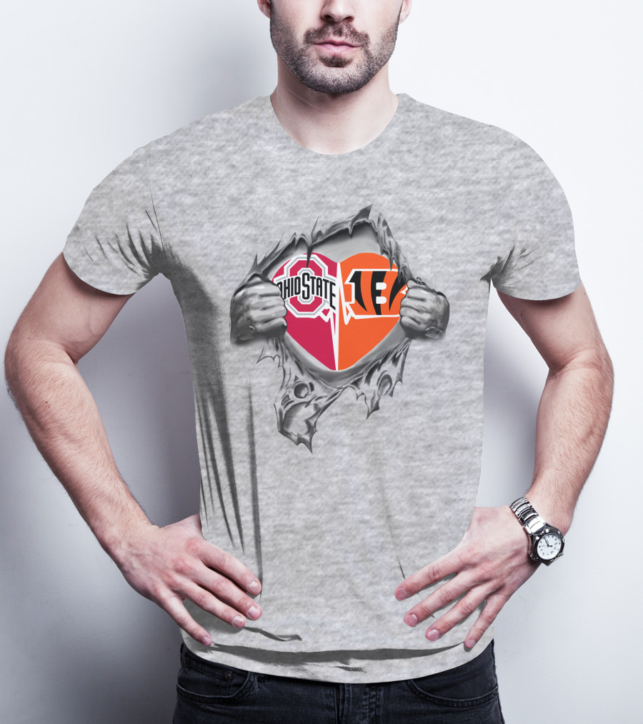 Ohio State Bengals Heart Peeking Through T-Shirt