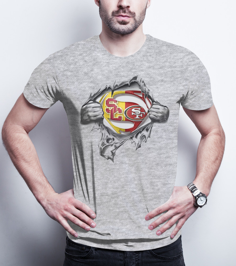 49ers Trojans Superman Logo Fusion T-Shirt