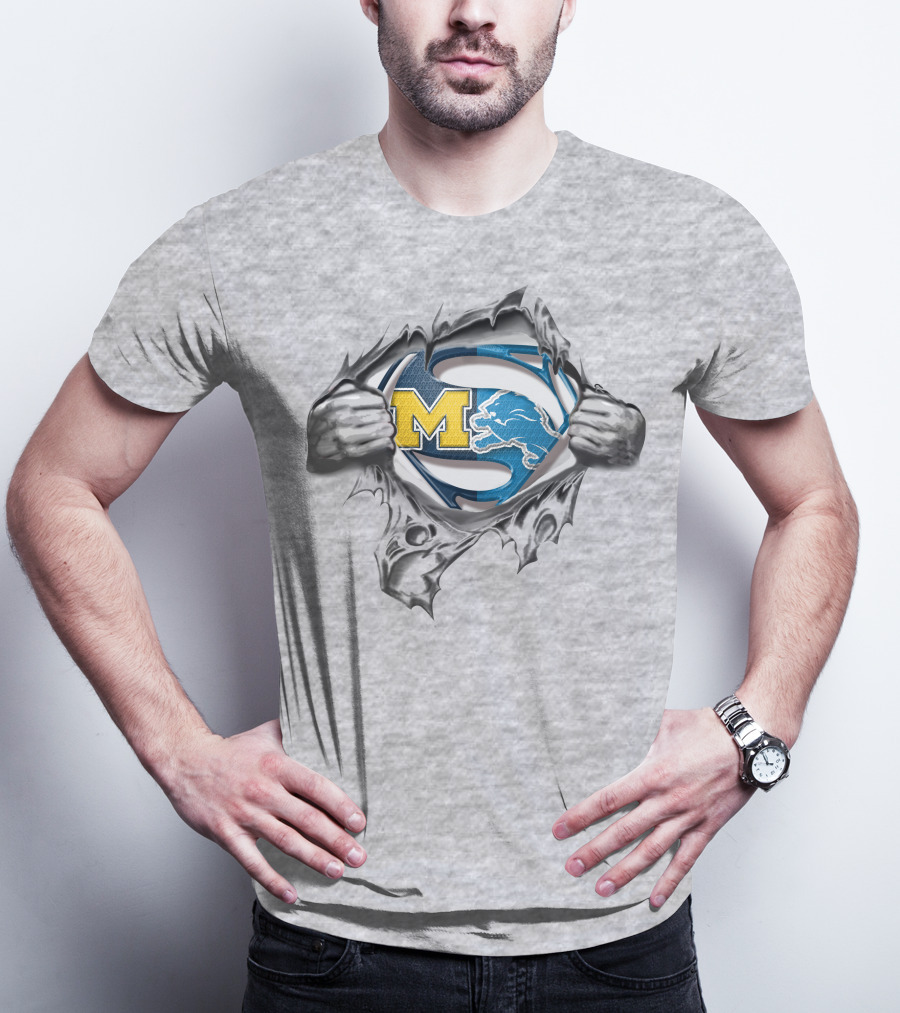 Wolverines Lions Superman Logo Crossover T-Shirt