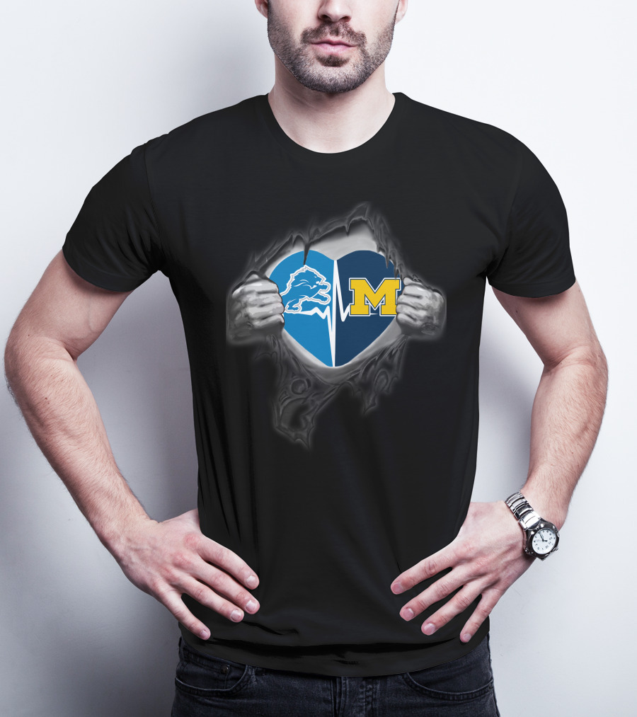Detroit Lions Michigan Wolverines Heart T-Shirt