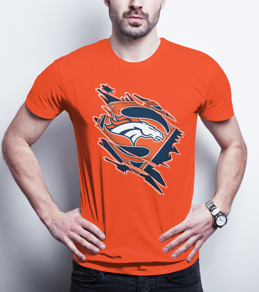 Broncos Super Logo Combines With Superhero Emblem On Bold Orange T-Shirt