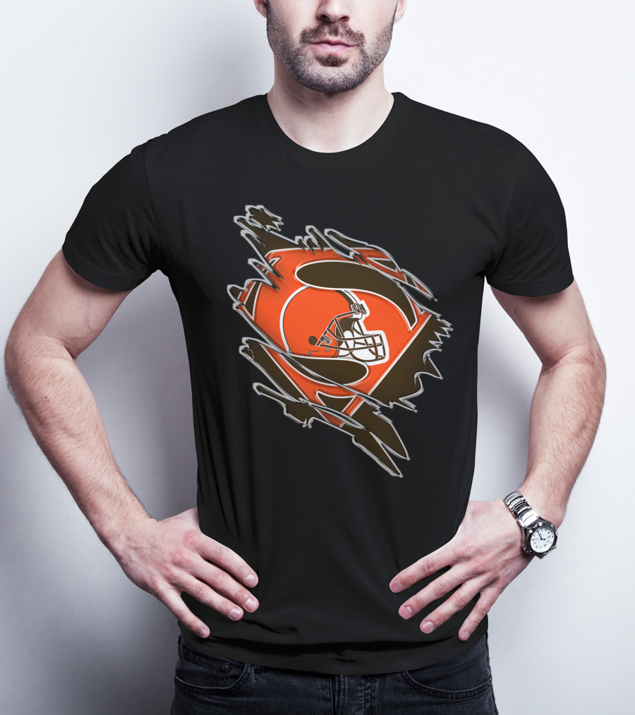 Browns Superman Football Logo Rip T-Shirt