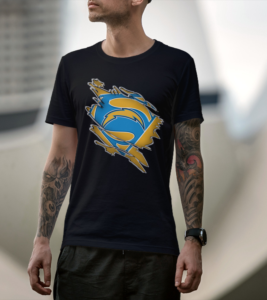 Chargers Superman Logo Blue And Yellow Comic Book T-Shirt