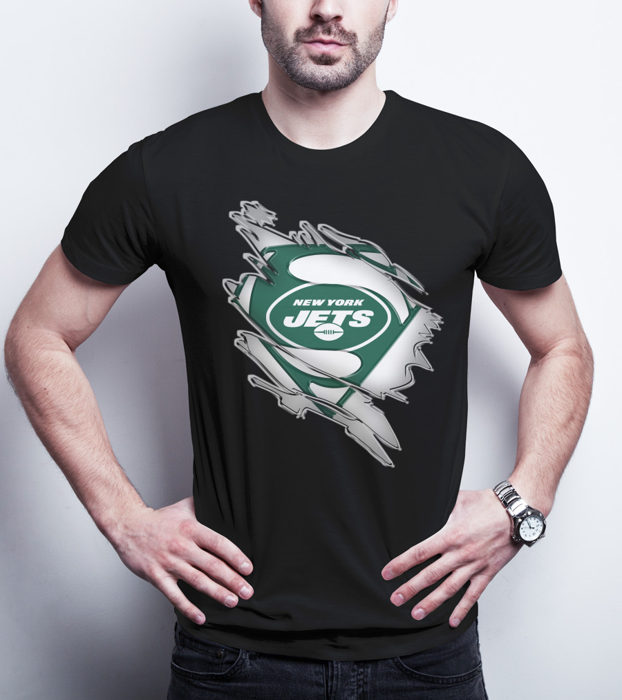 New York Jets Super Man Logo Rip T-Shirt