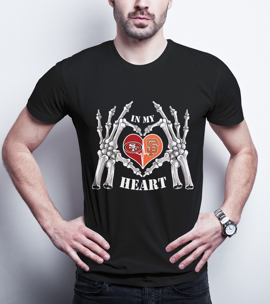 49ers Giants Skeleton Heart Halloween In My Heart T-Shirt