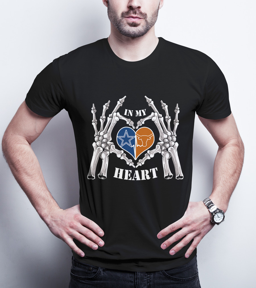 In My Heart Cowboys Longhorns Skeleton Hands Texas Football Love T-Shirt