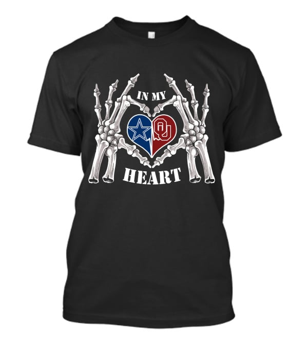 In My Heart Cowboys Sooners OU Logos Skeleton Hands T-Shirt