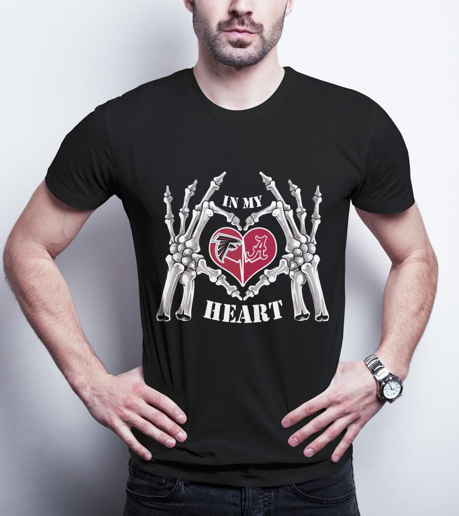In My Heart Falcons Alabama Skeleton Hands Heart T-Shirt