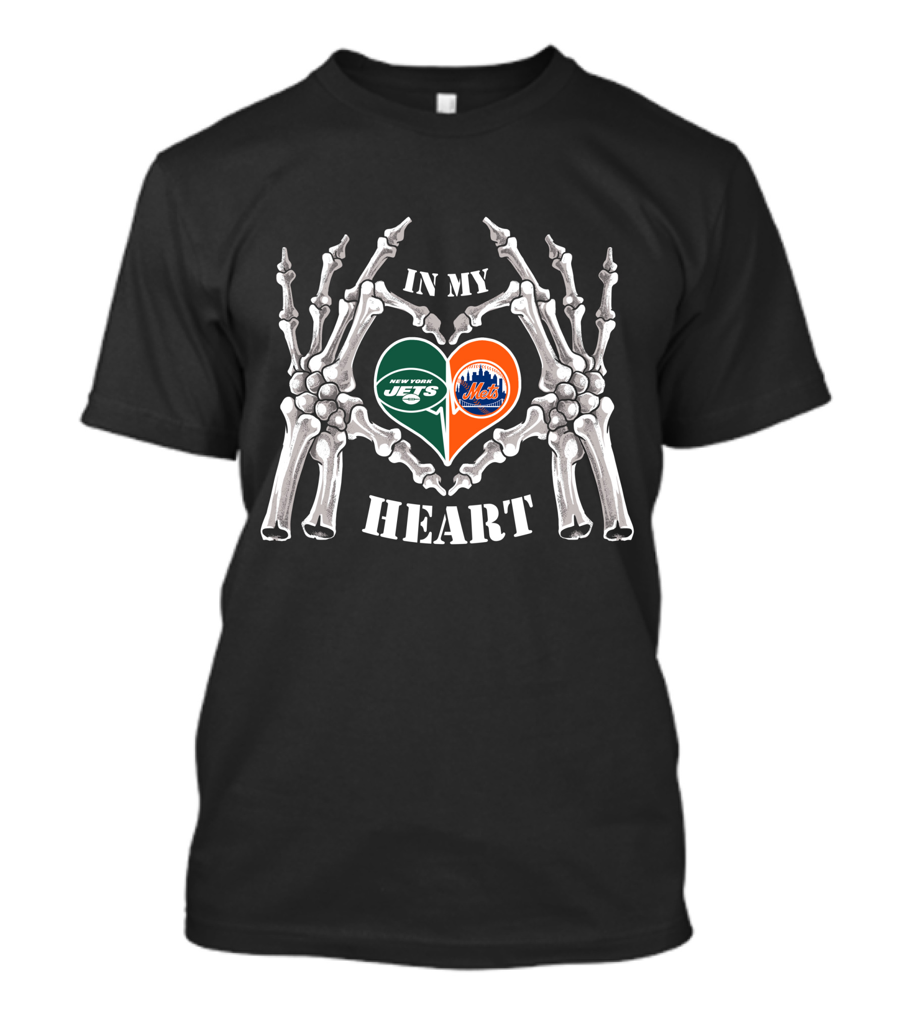In My Heart New York Jets Mets Skeleton Hands T-Shirt