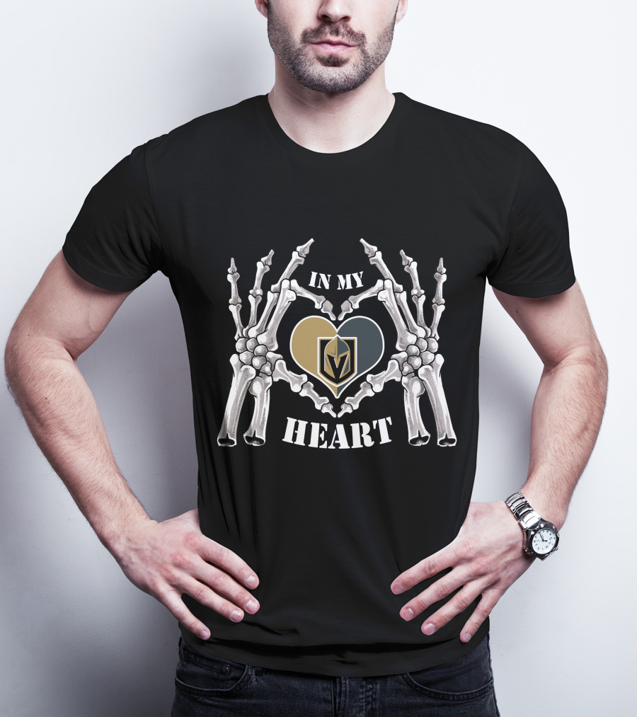 Knights Golden Emblem In My Heart Surrounded By Skeleton Hands T-Shirt