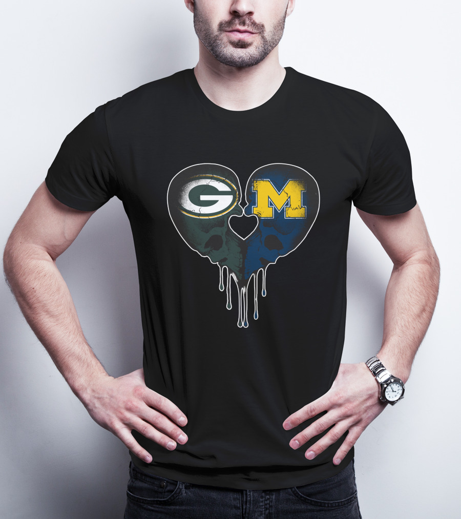 Packers And Michigan Wolverines Heart Fusion T-Shirt