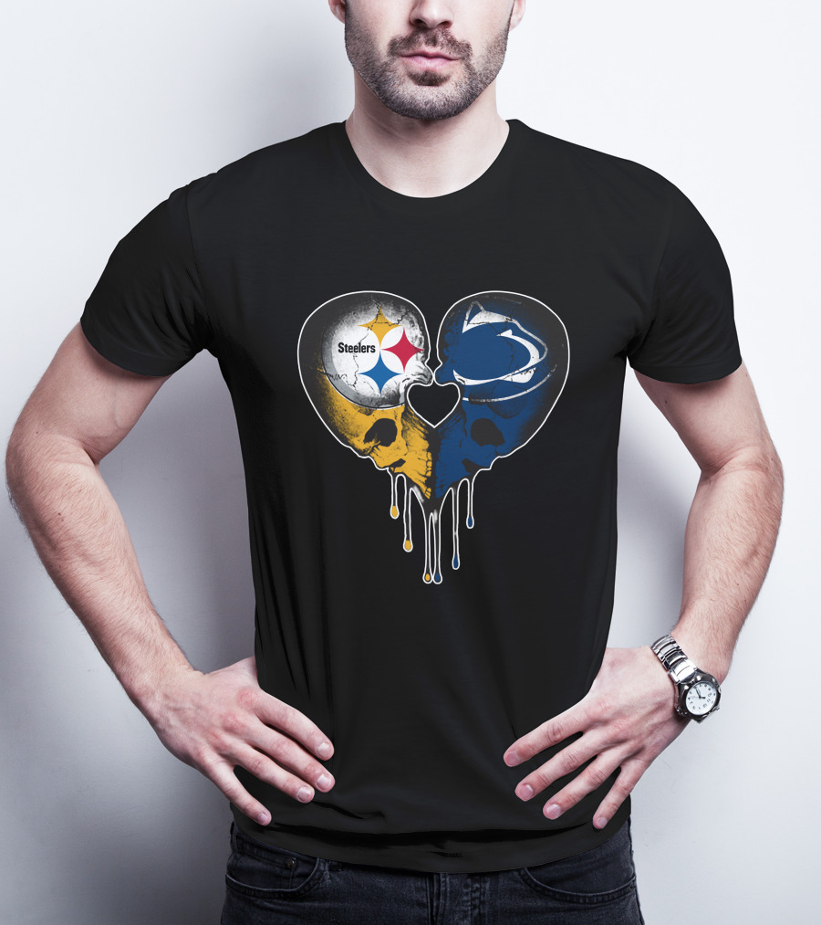 Steelers Lions Dripping Heart Skulls T-Shirt