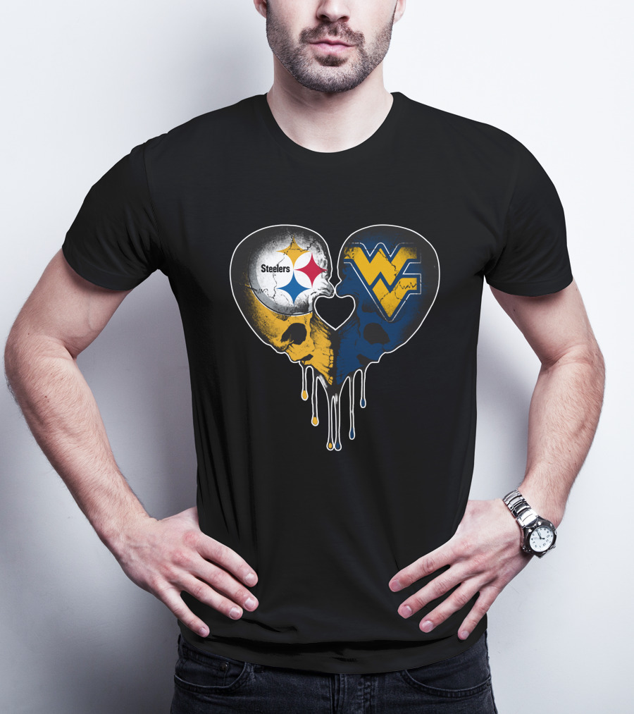 Steelers WVU Heart Skull Logo Fusion T-Shirt