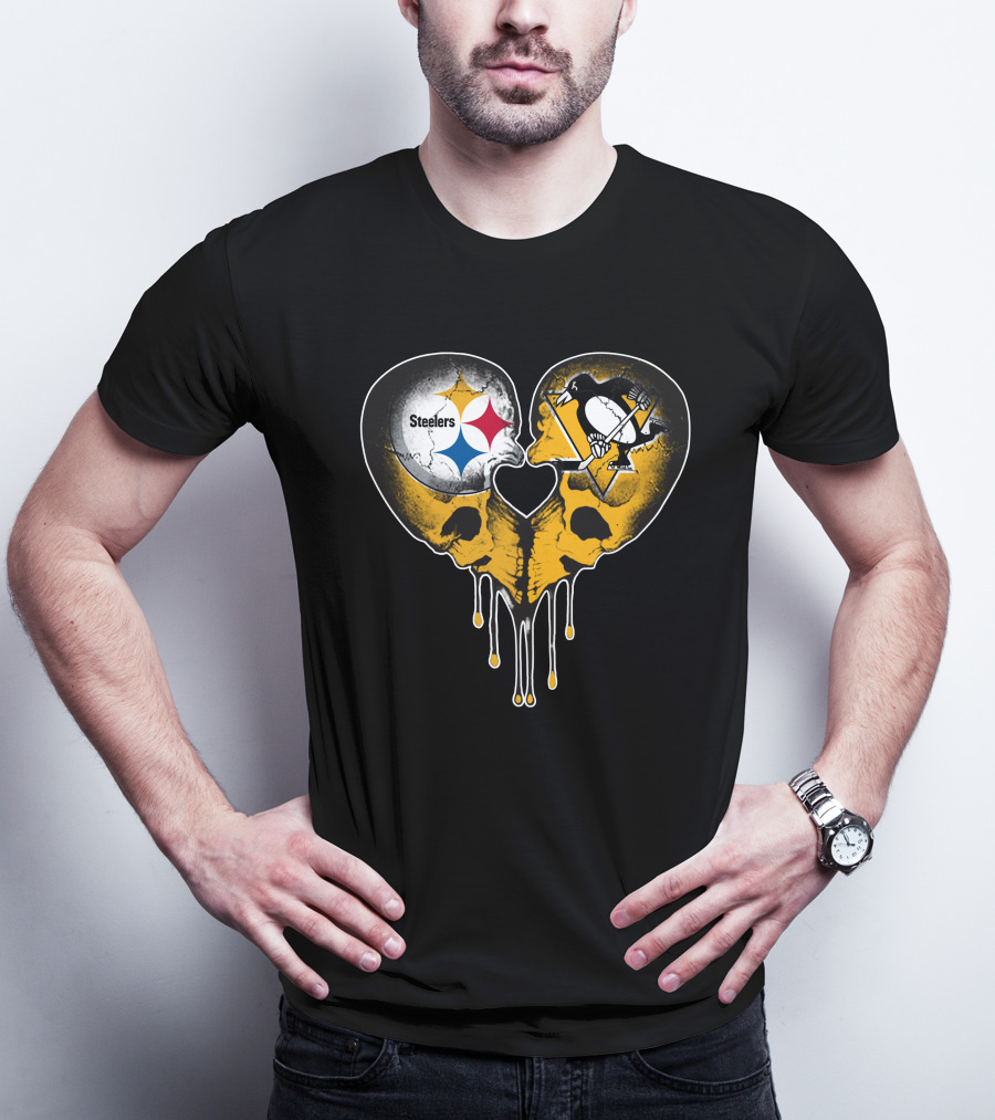 Steelers Penguins Skull Heart Drip T-Shirt