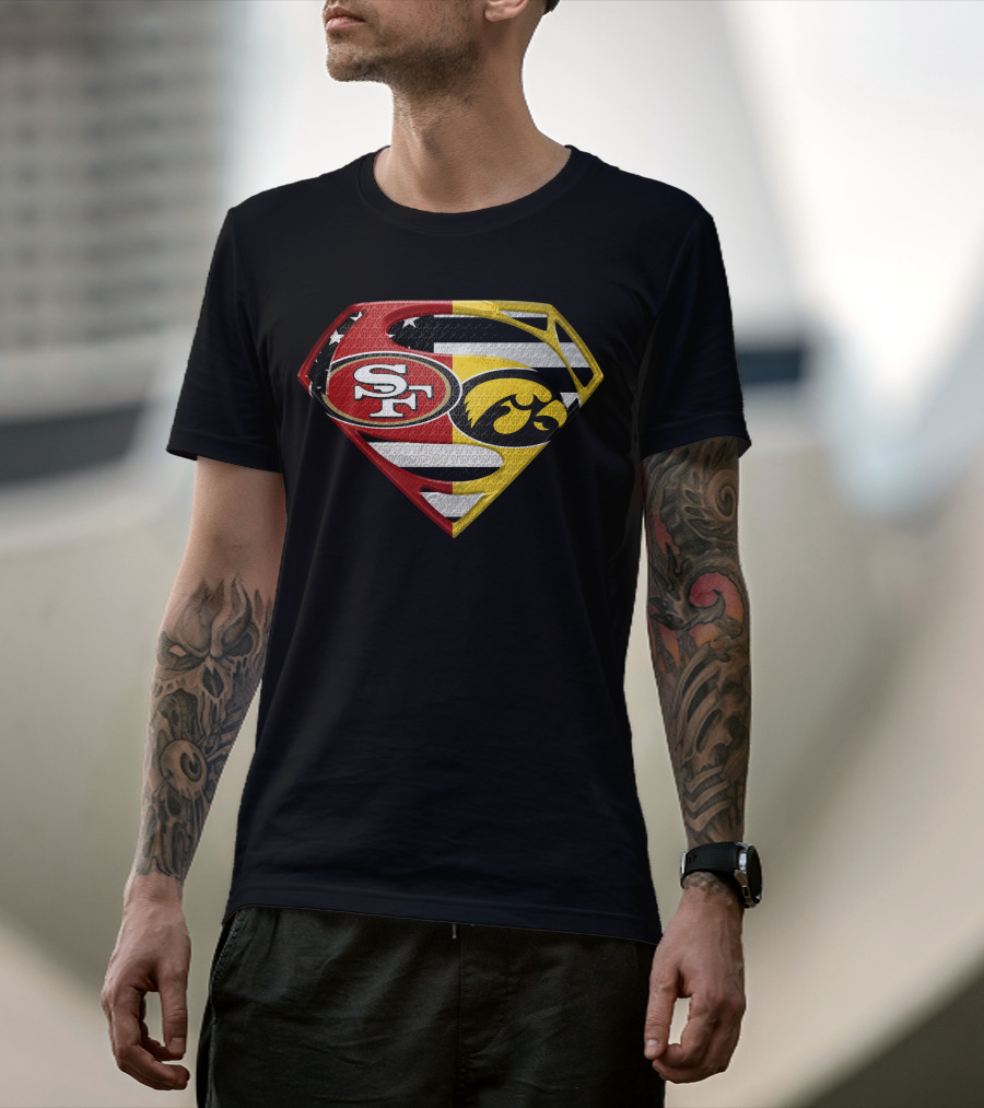 San Francisco 49ers Iowa Hawkeyes Super Logo Usa Flag T-Shirt