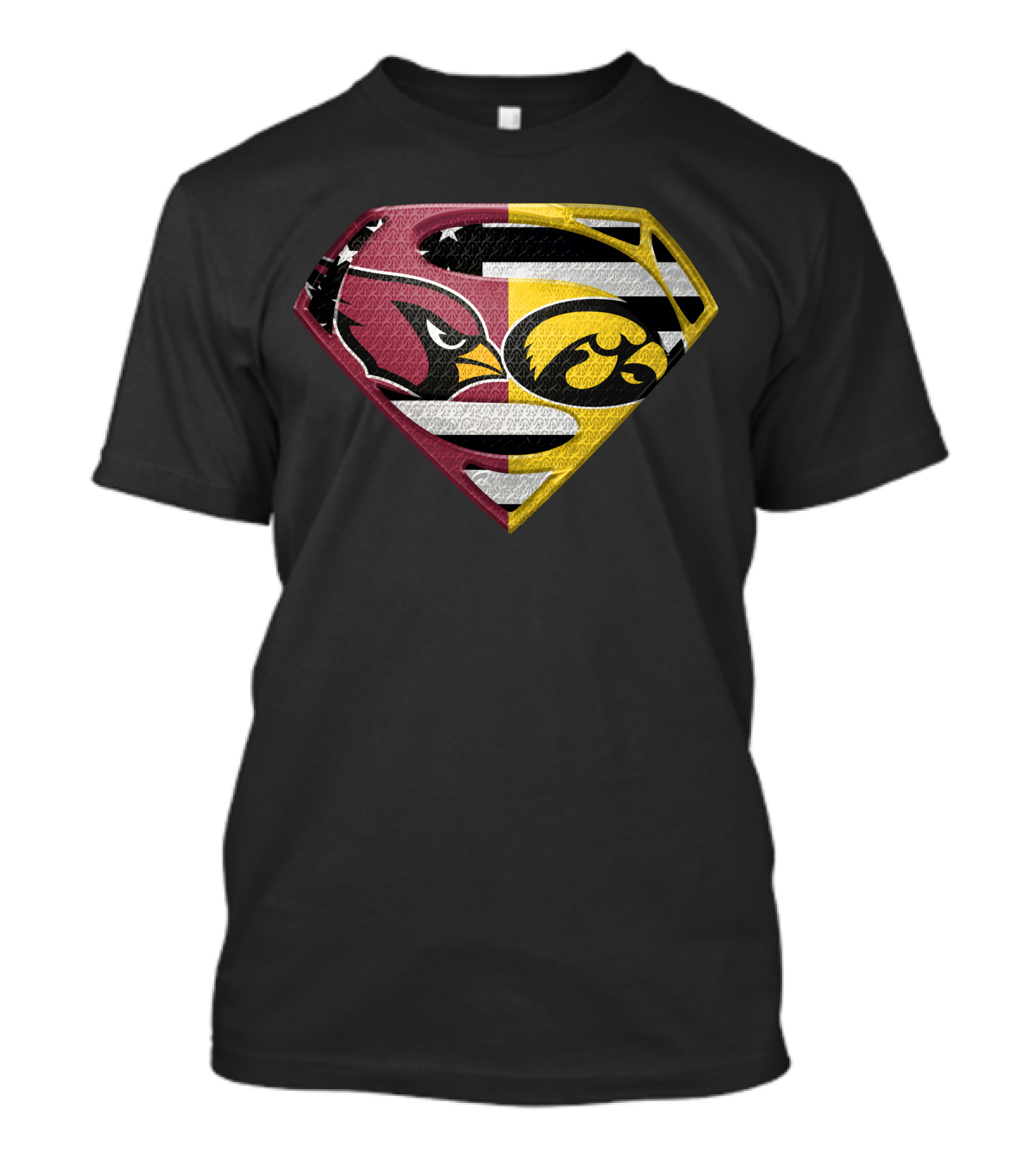 Arizona Cardinals And Iowa Hawkeyes Superman Logo Usa Flag Fusion T-Shirt