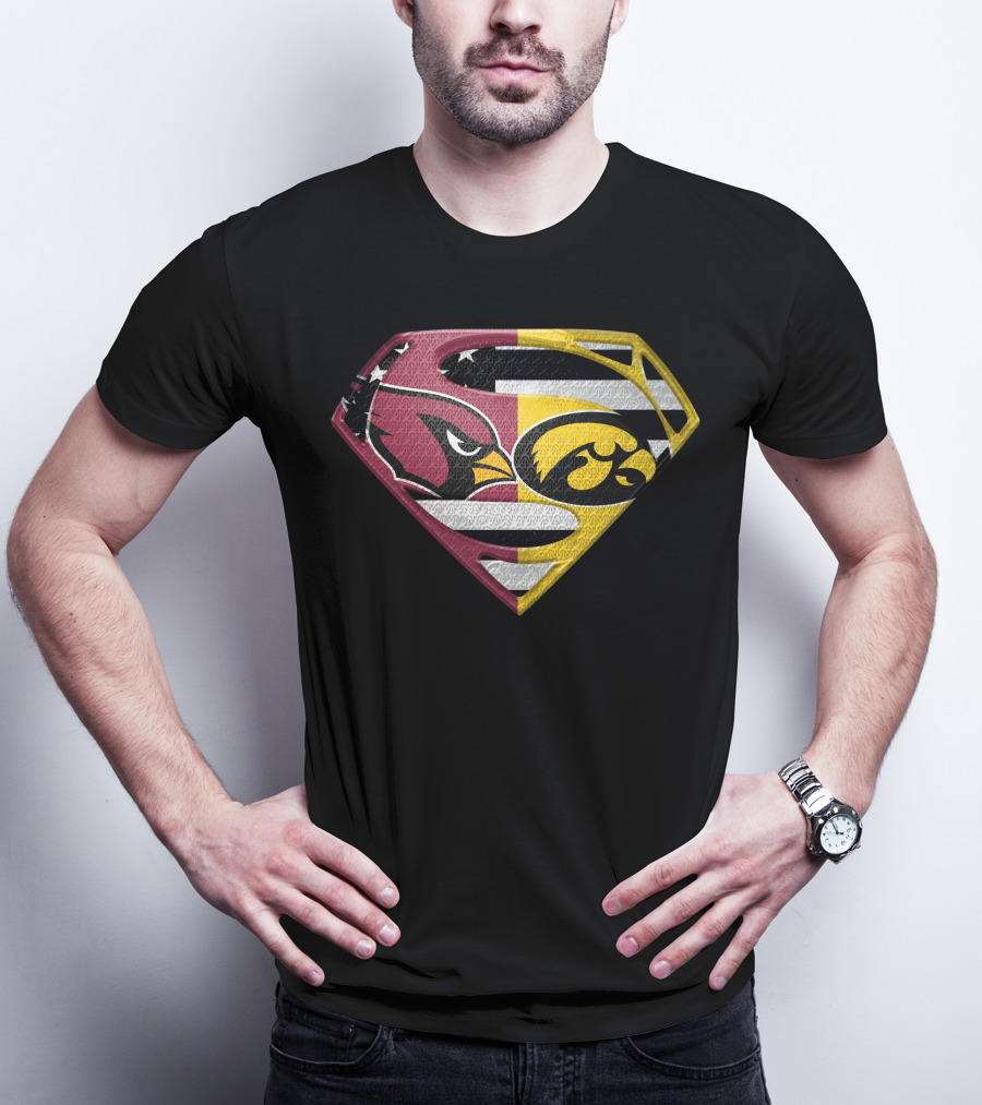 Arizona Cardinals And Iowa Hawkeyes Superman Logo Usa Flag Fusion T-Shirt