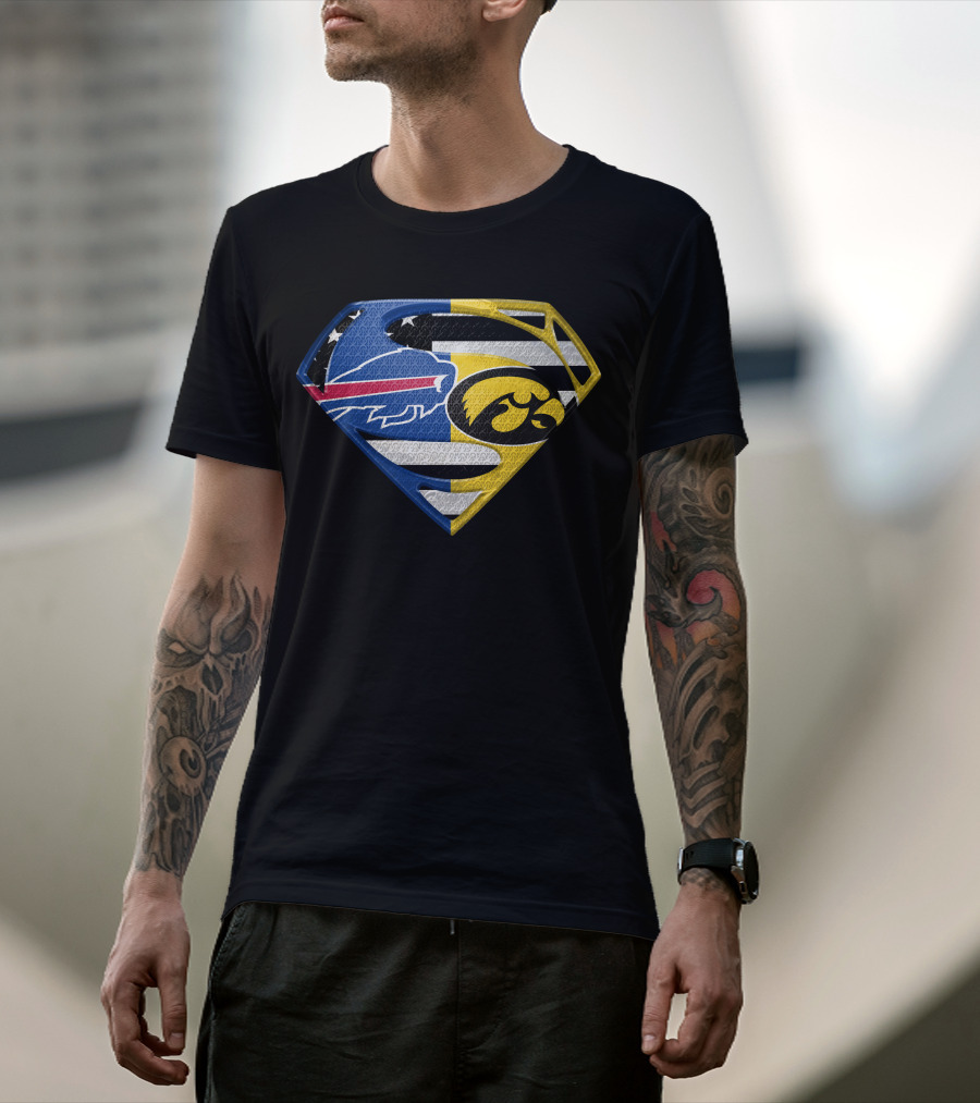 Buffalo Bills Iowa Hawkeyes Superman Logo Fusion T-Shirt