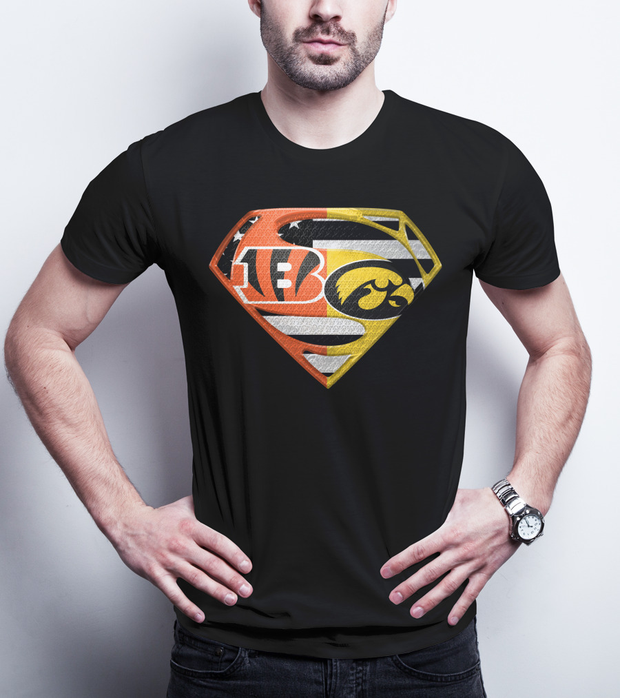 Superman Logo Cincinnati Bengals Iowa Hawkeyes Football Flag T-Shirt
