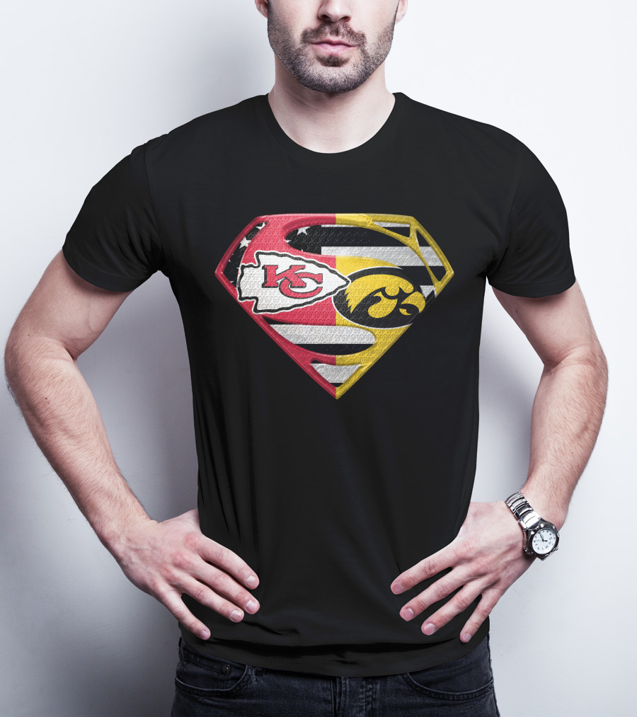 Superman Kc Chiefs Iowa Hawkeyes Flag T-Shirt