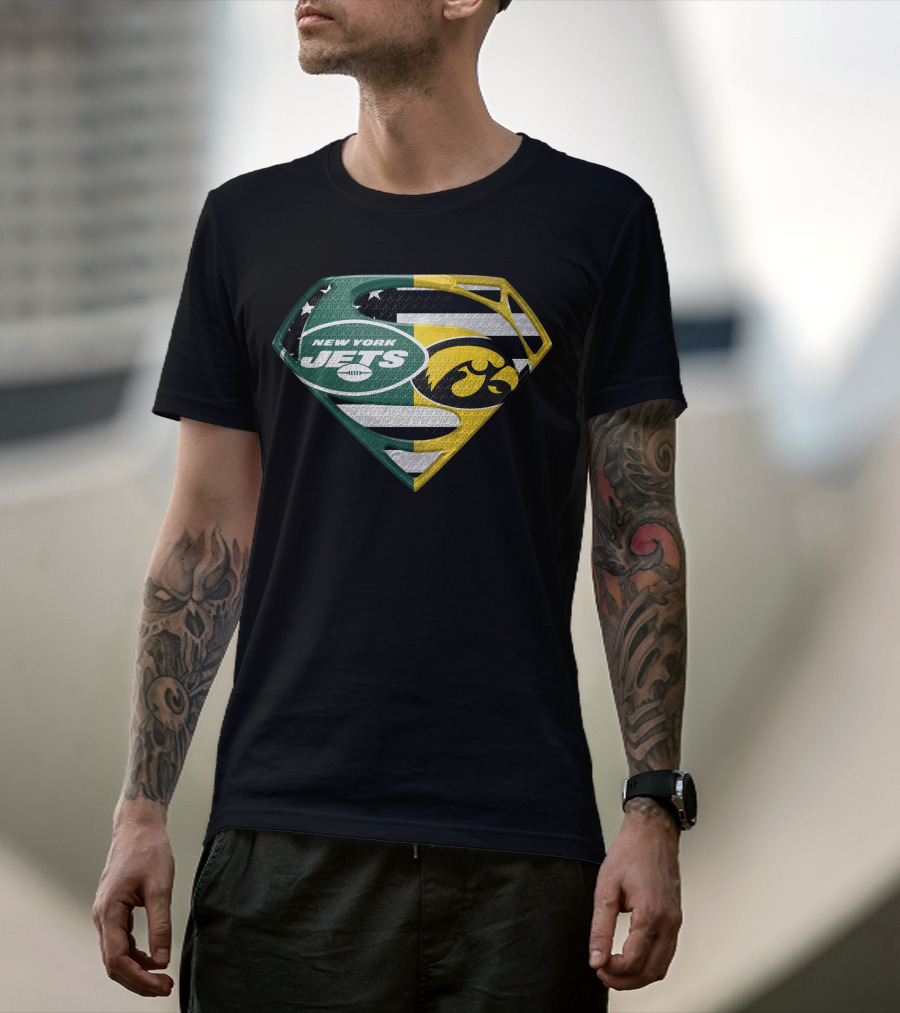 New York Jets Iowa Hawkeyes Superman Logo Fusion T-Shirt
