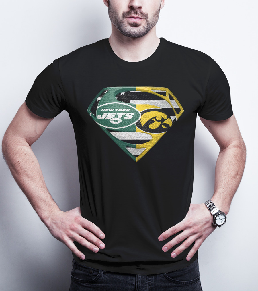 New York Jets Iowa Hawkeyes Superman Logo Fusion T-Shirt