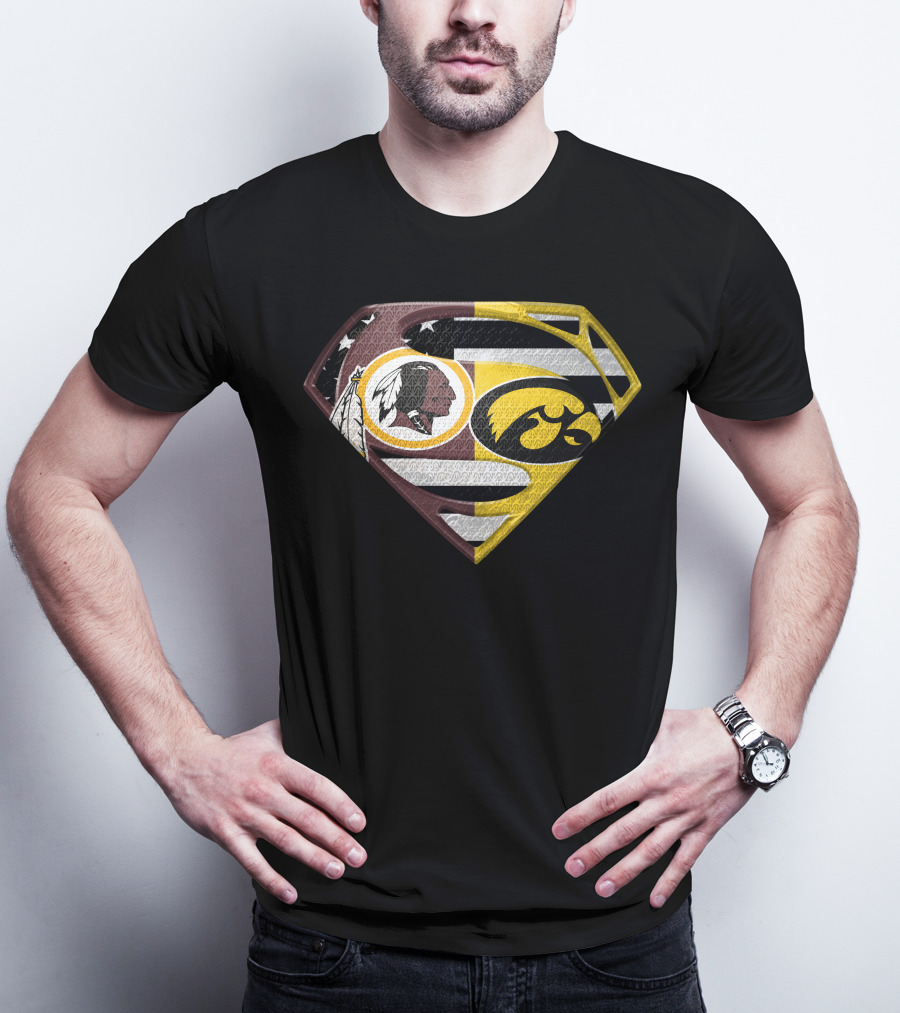 Superman Washington Redskins Iowa Hawkeyes Logo Mashup T-Shirt