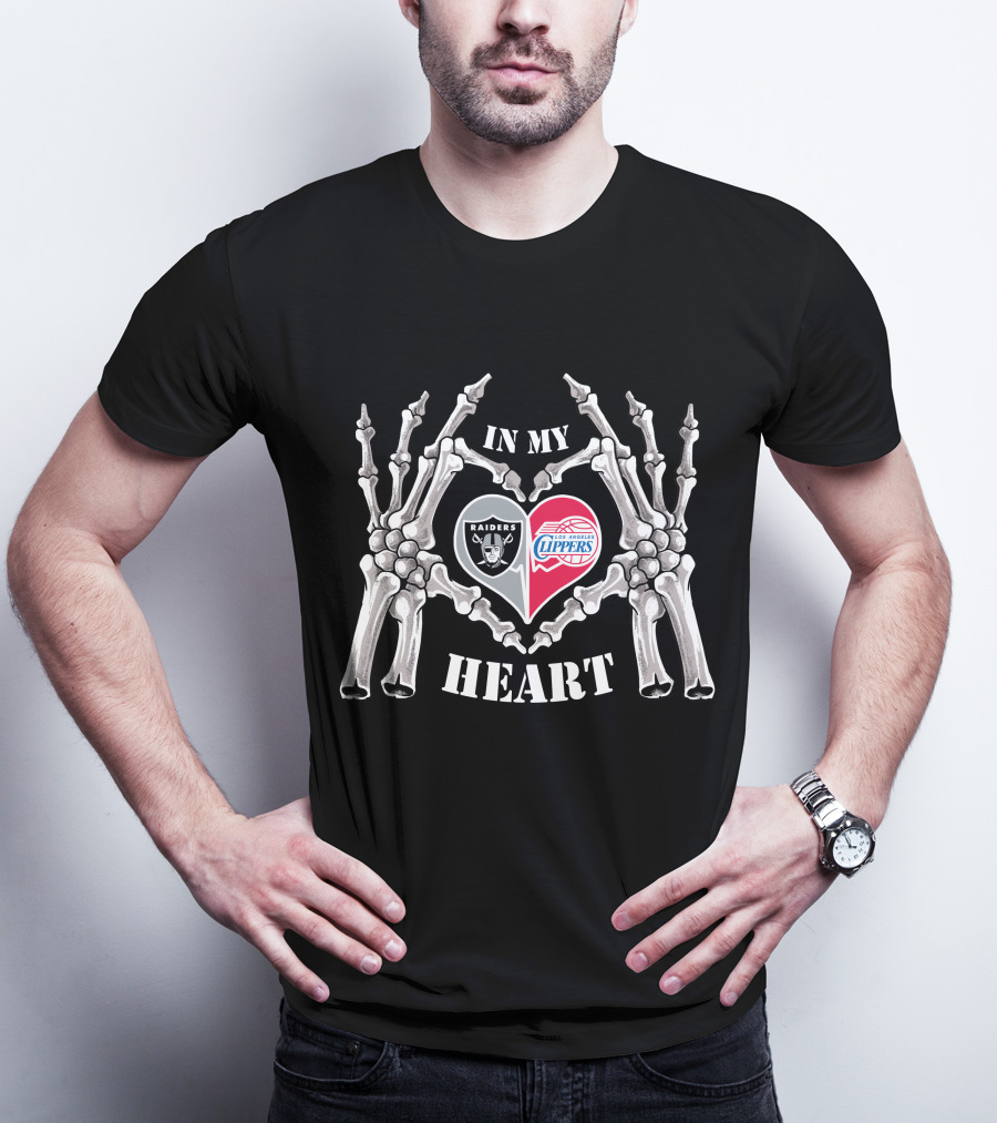 Raiders Clippers In My Heart Skeleton Hands T-Shirt