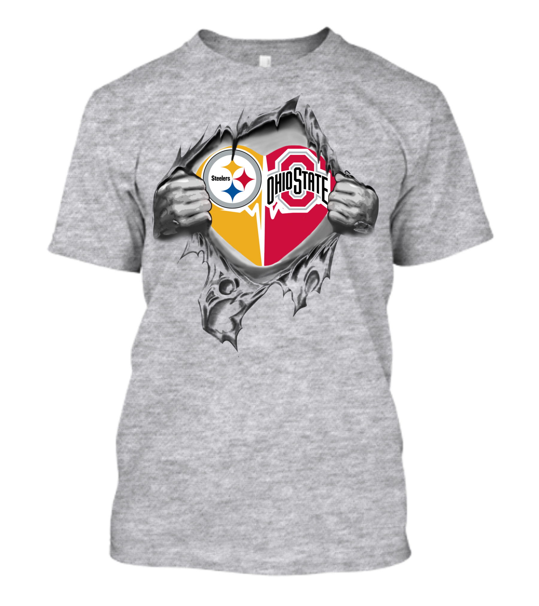 Steelers Heart Ohio State Buckeyes Logo With Ripped T-Shirt