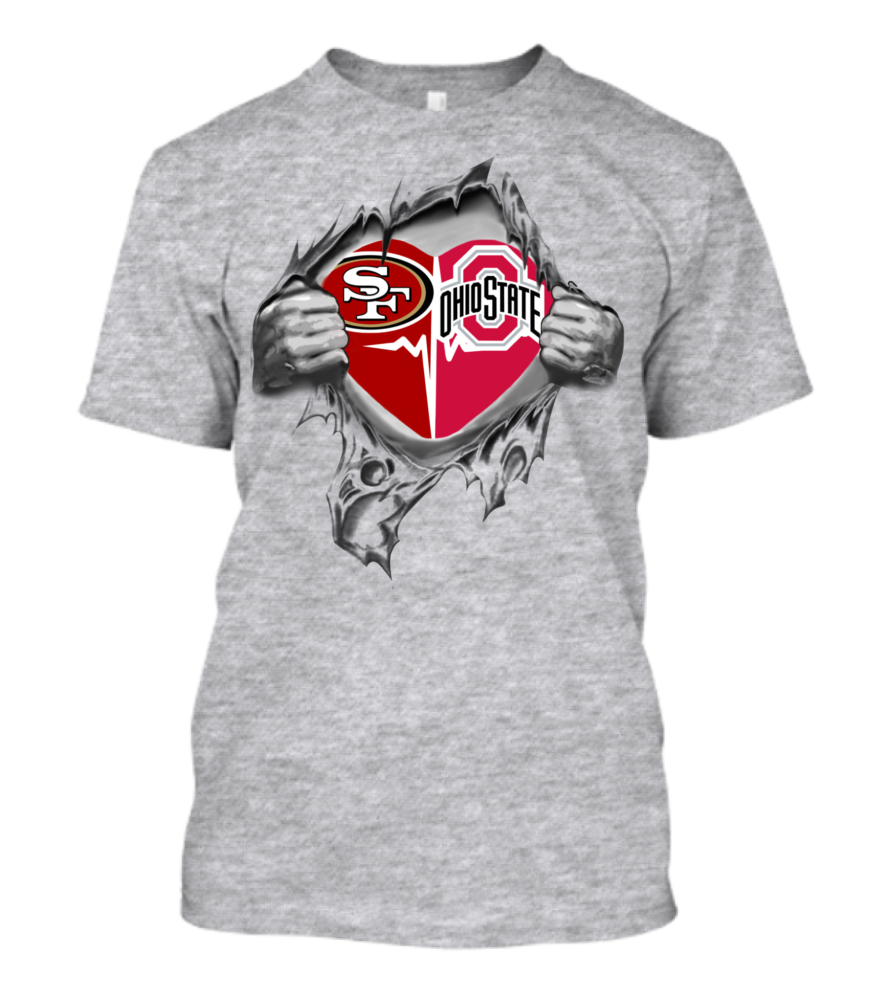 San Francisco 49ers Ohio State Buckeyes Heart Torn Fabric T-Shirt