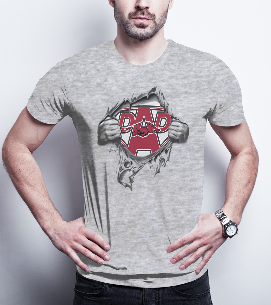 Razorbacks Super Dad Heroic Logo With Tearing Hands T-Shirt