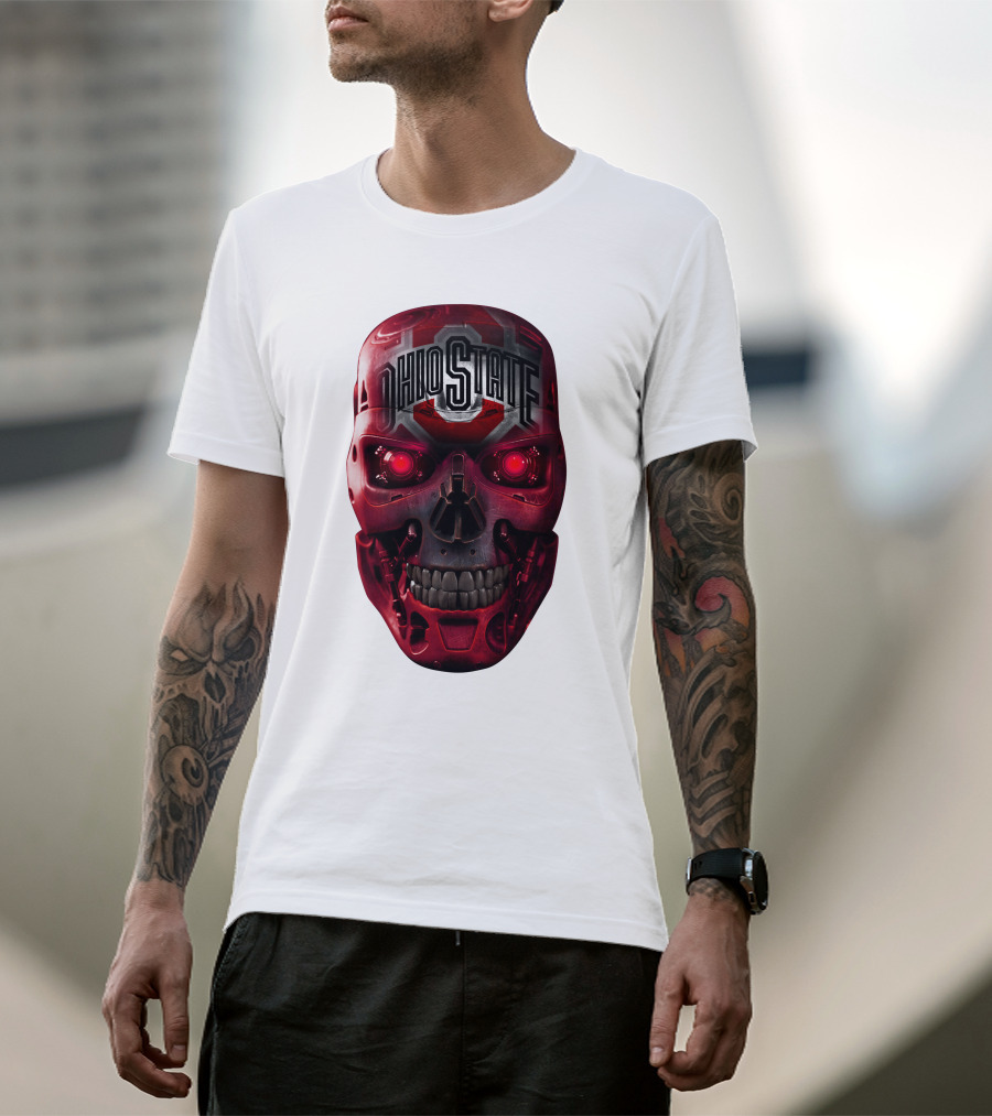 Ohio State Skull Bucks Red Robotic Face T-Shirt