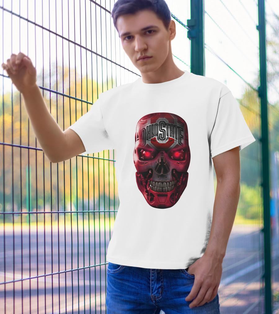 Ohio State Skull Bucks Red Robotic Face T-Shirt