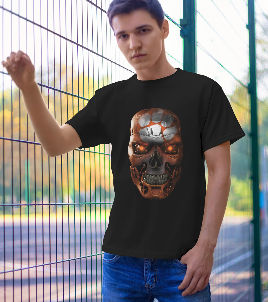 SKULL Love Terminator Endoskeleton With Paw Print Marking T-Shirt