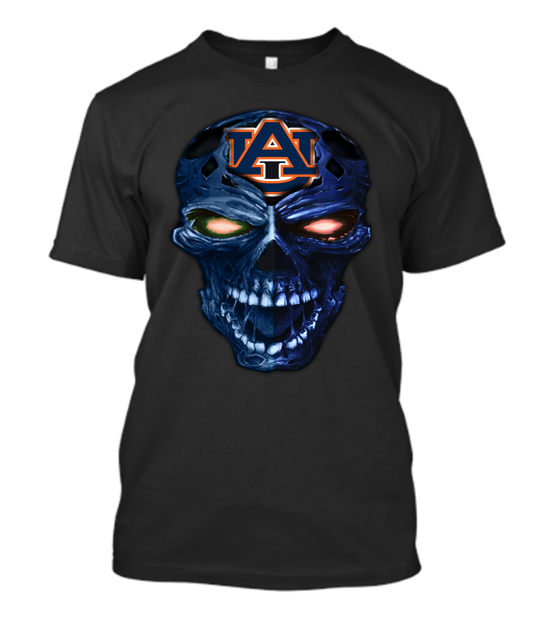 Auburn Tigers Skull Logo With Blue And Orange Glow T-Shirt