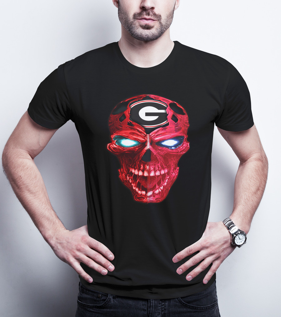 Georgia Bulldogs Skull Logo Red Glow T-Shirt